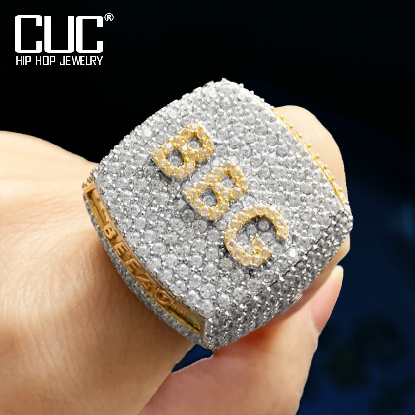 Big Custom Letter Name Ring For Men Women Bling Zircon RINGS Copper ...