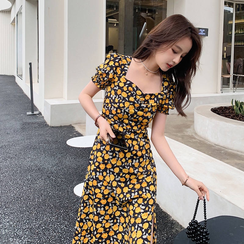 nifeพร้อมส่งชุดเดรสผ่าข้าง ลายดอก ใส่สบาย สไตล์เกาหลี - nife1663 - ThaiPick