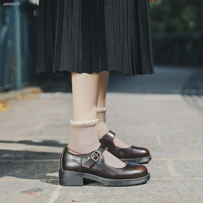 JK shoesเอิร์ลแมวกลางส้นรองเท้าเฮปเบิร์รองเท้าแมรี่เจนหญิงหนังย้อนยุค ...