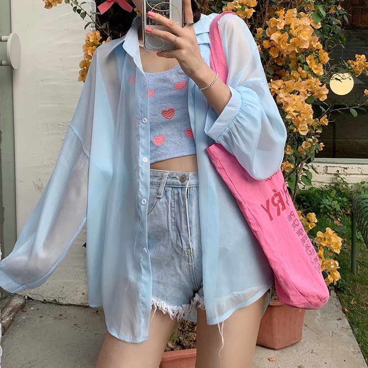 Summer Design High End Sweet Long Sleeved Tops Solid Color Sunscreen