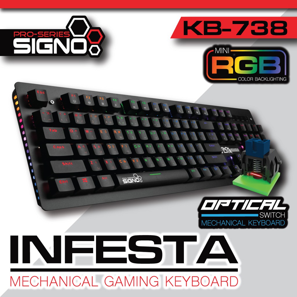 คีบอร์ด เกมมิ่ง RGB SIGNO KB-738 Mechanical Keyboard Blue Switch / Red ...