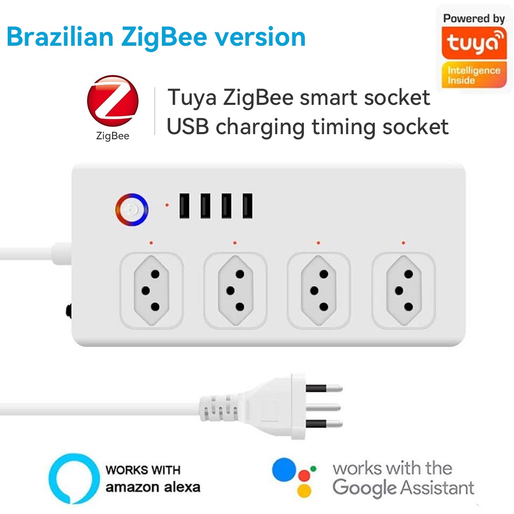 Tuya Smart Wifi/Zigbee Plugs Power Strip EU Standard With 4 Sockets And ...