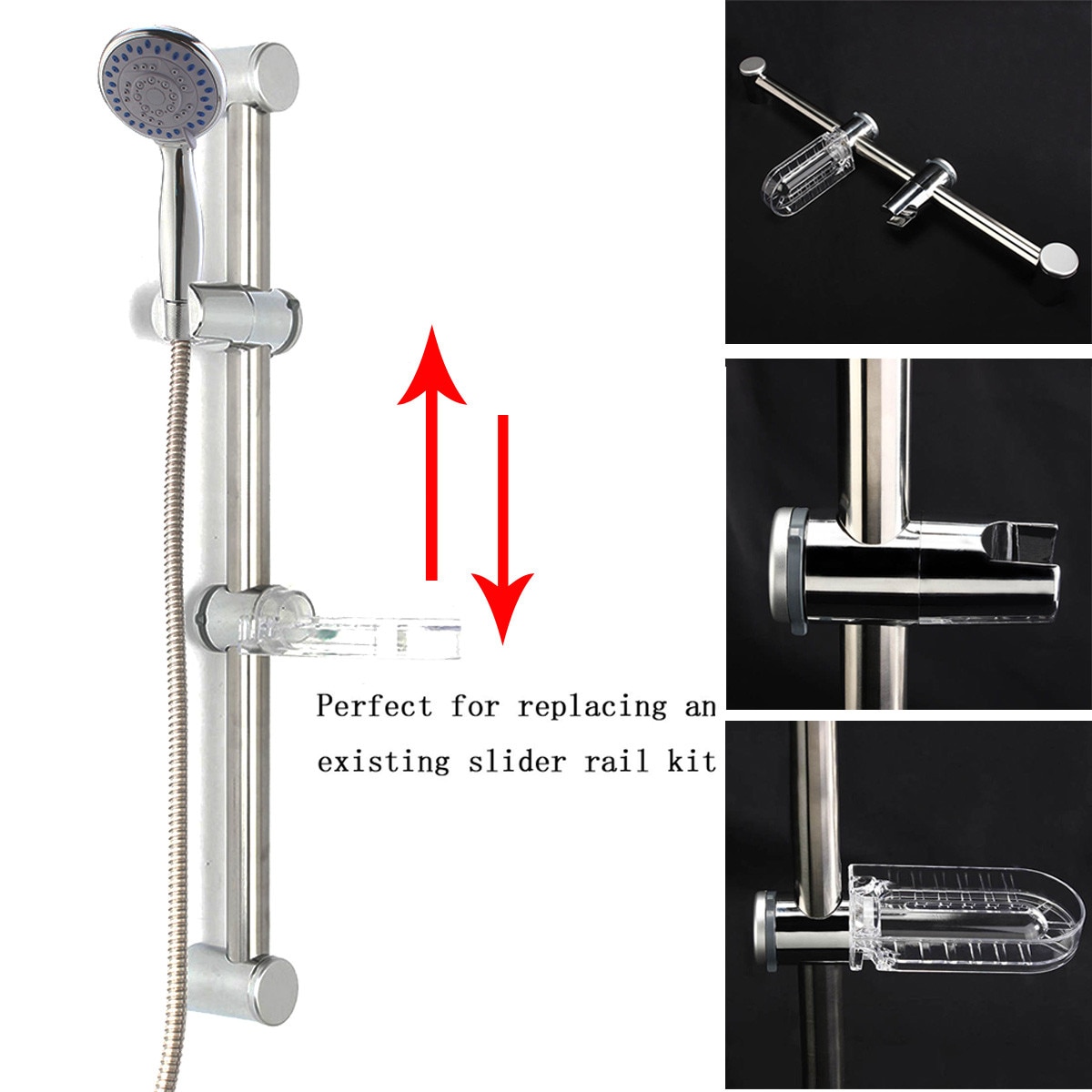 NEW Polished Chrome Shower Riser Rail Set Adjustable Shower Sliding Bar ...