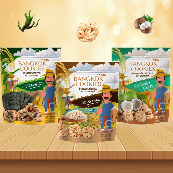 Bangkok Cookies Tom Yum ข้าวกรอบ 6 รสชาติ ขนาด 68 กรัม ตรา บางกอกคุกกี้ ...