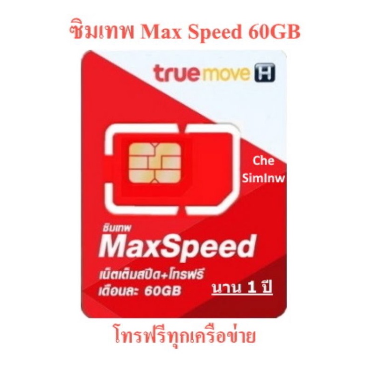ซิมเทพ ซิมเน็ต ทรู Max60 เน็ต MaxSpeed 60GB/เดือน + โทรฟรีทุกเครือข่าย นาน 12 เดือน #ซิม True ...