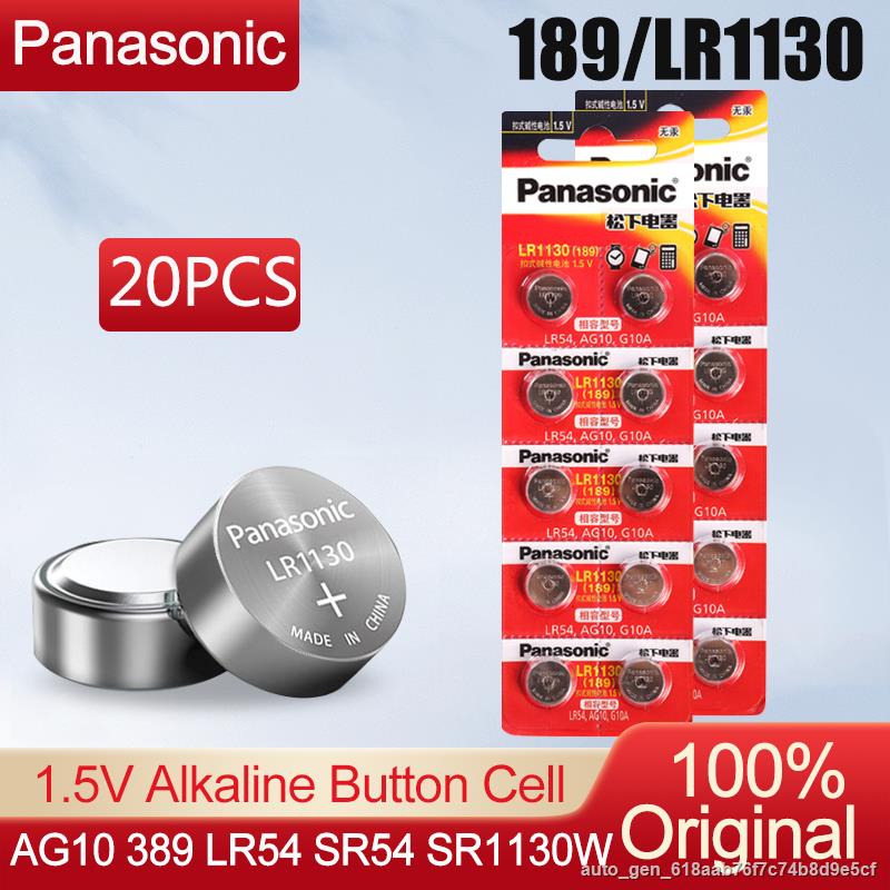 20PCS Panasonic 189 LR1130 AG10 SR1130 389 V10GA LR54 SR54 1.5V Alkaline Battery For Thermometer ...