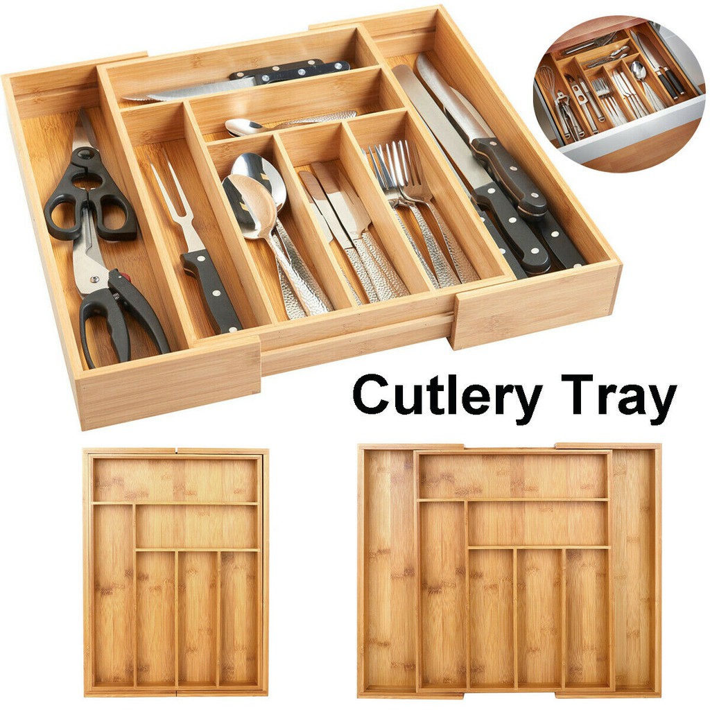 Bamboo Cutlery Tray Drawer Draw Organiser Expandable Kitchen Utensil ...
