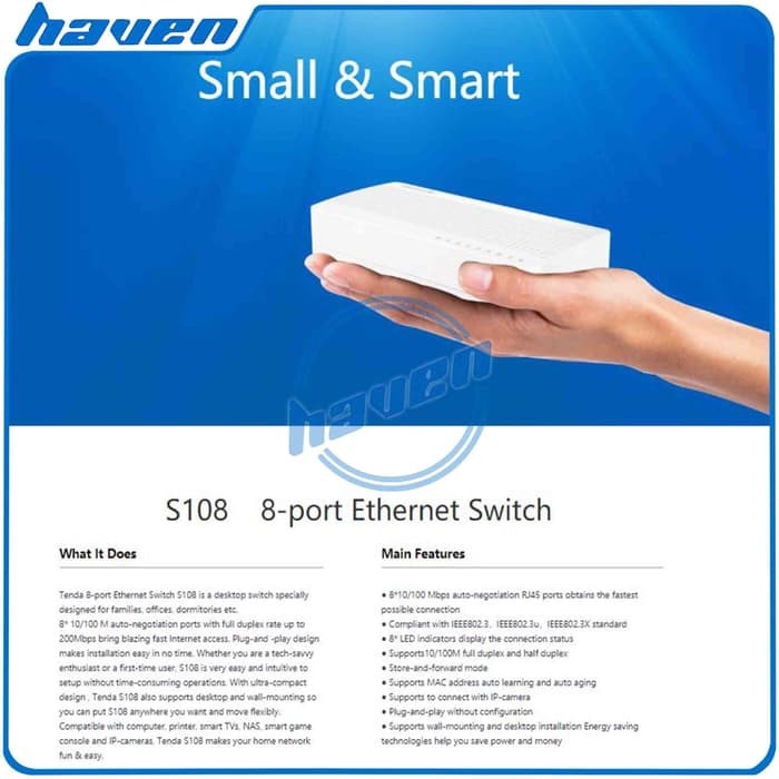 TENDA S108 8 พอร์ต 10 100 Fast Ethernet Rj45 Lan 105 Hub สวิทช์ฮับ ...