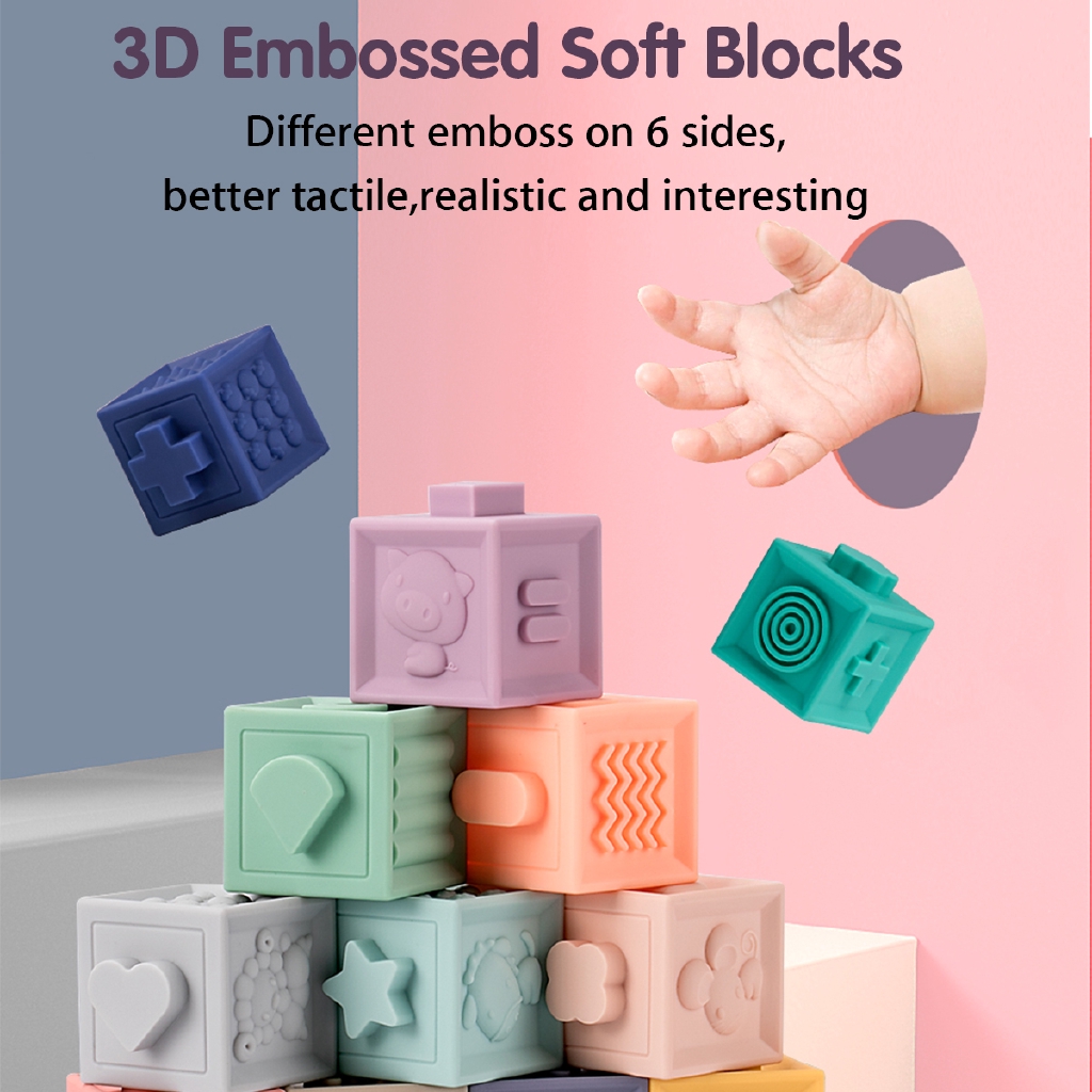 3D Rubber Baby Building Soft Blocks Squeeze Kid Children Bath Toy ...