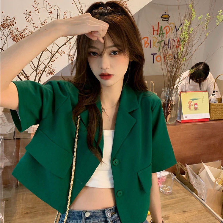 Korean cardigan short sleeve crop top blazer suit for women fashion shirts women blouse BJWJ ...