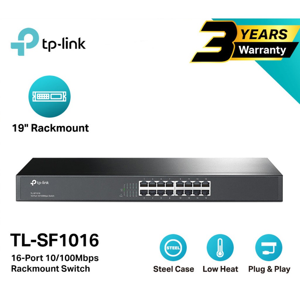 TP-LINK (TL-SF1016) Switching Hub 16 Port (18") 10/100Mbps RJ45 ports ...