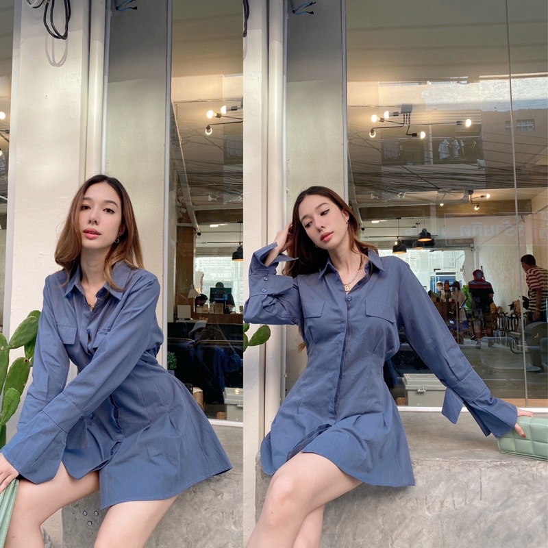 มินิเดรสเชิ้ต แขนยาว ระบายมัดเอวMika.brand - stylesupa - ThaiPick