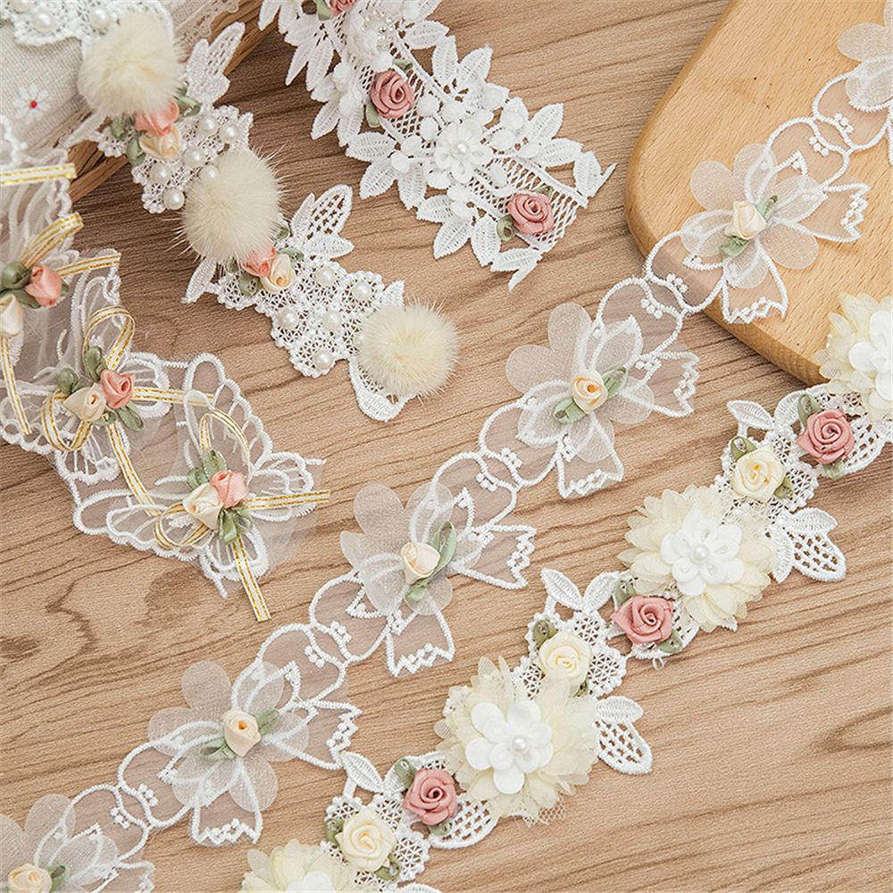 JUNE Polyester Sewing Material Beaded Applique Lace Ribbon 3D Flower ...