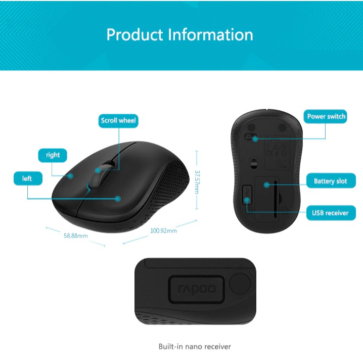 Wireless Optical Mouse Rapoo M20 (Black) เมาส์ไร้สาย (MSM20) สินค้าใหม่ ...