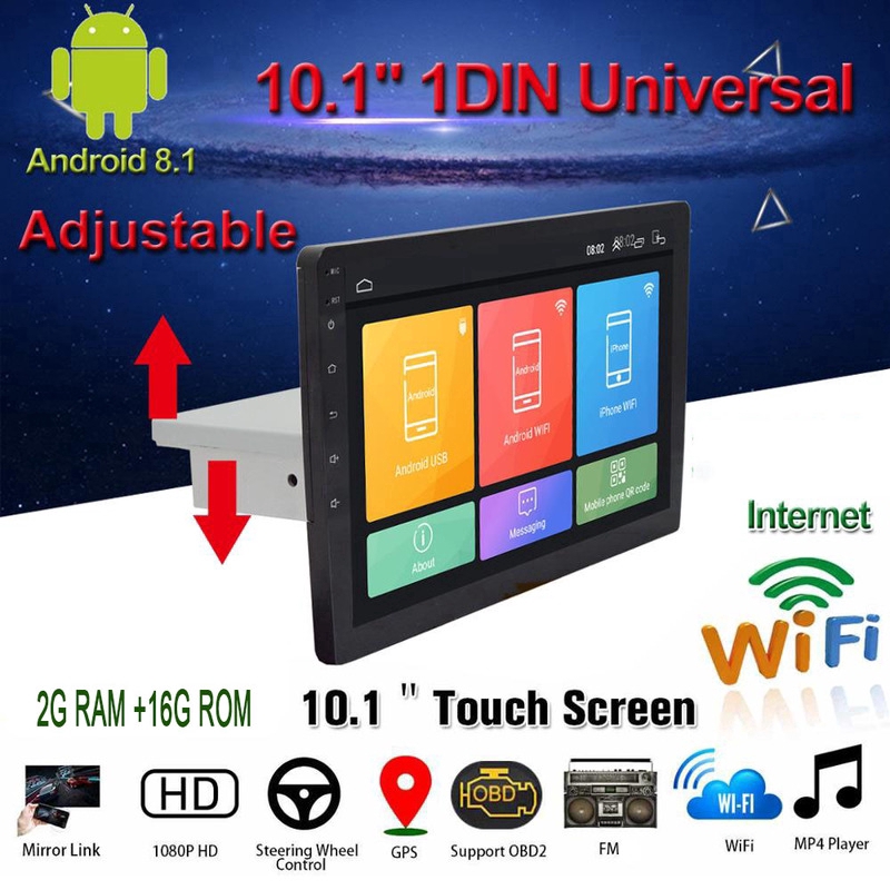 (2G+ 16G) 10.1 "Android 9.1 1Din Car s Tereo วิทยุเครื่องเล่นขึ้นลงย้ายปรับผู้เล่น GPS Wifi ...