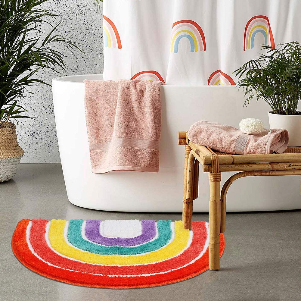 Rainbow Bath Rug, Semicircle Soft Non Slip Microfiber Absorbent Bath ...