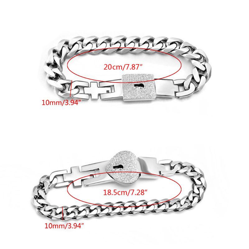 SPT 2Pcs Silver Tone Stainless Steel Lover Heart Love Lock Bracelet ...