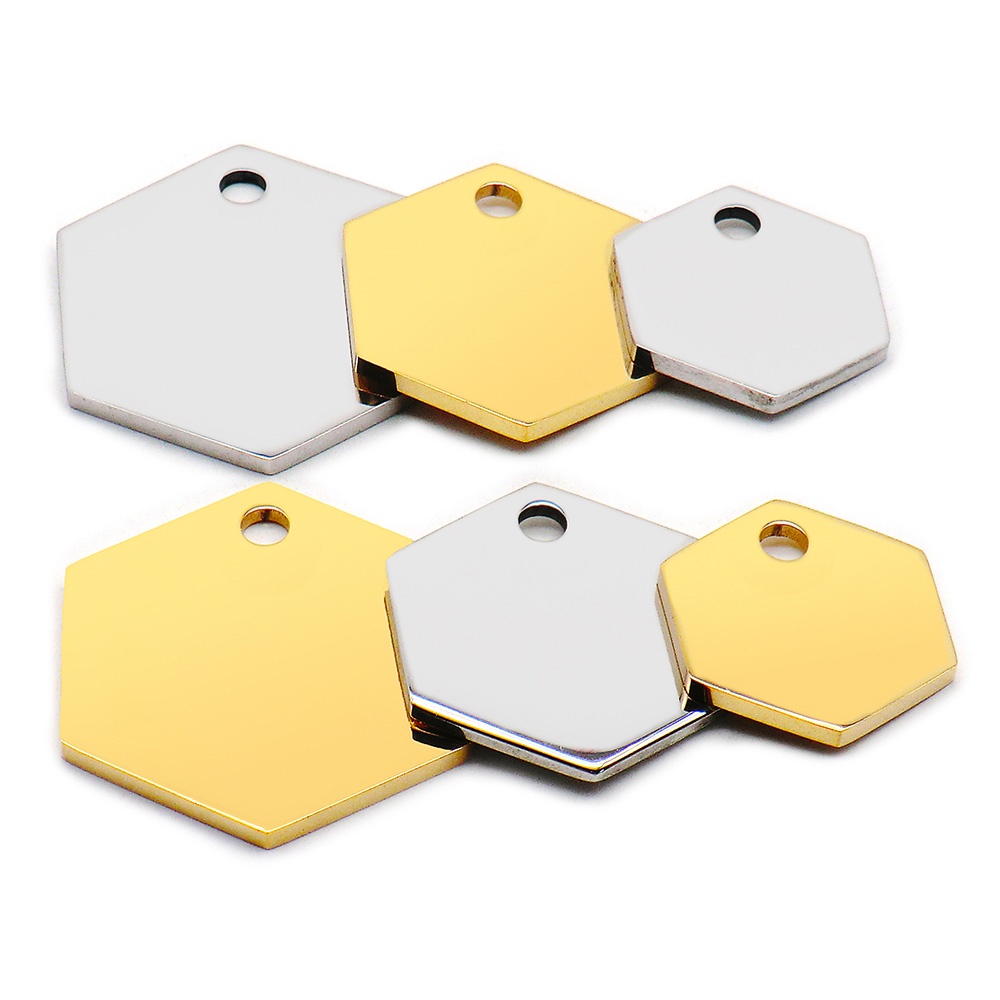 Wholesale 20Pcs Hexagon Name Tags Pendant Mirror Polish Tag Stainless ...