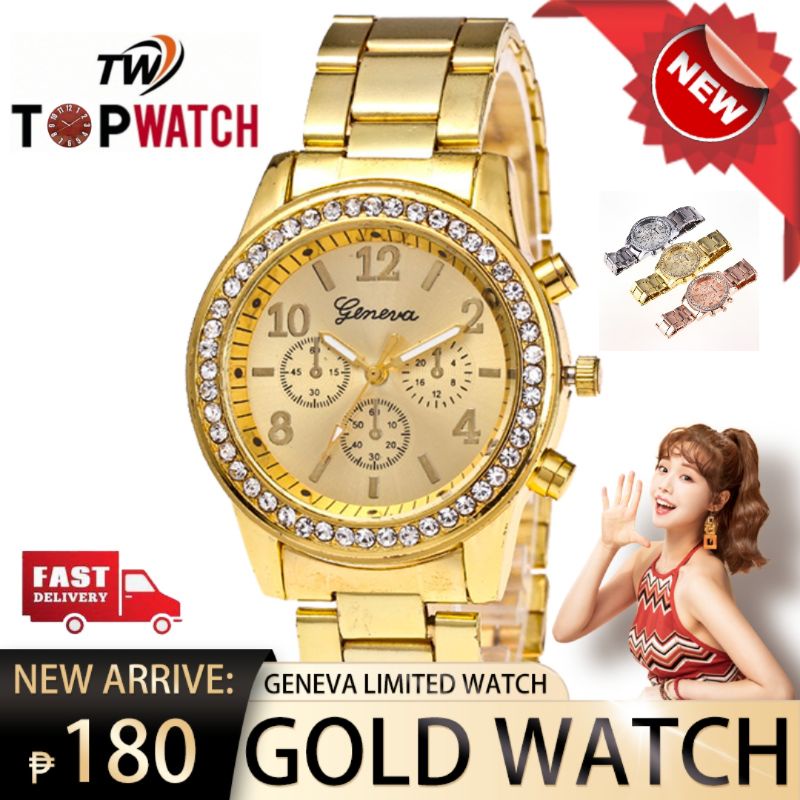 Geneva DIAMOND QUARTZ นาฬิกาข้อมือลําลอง สายโซ่เหล็กสเตนเลส ...