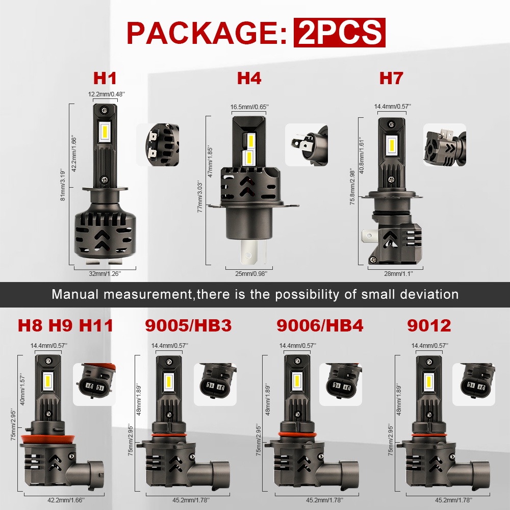 BraveWAY 2PCS H4 LED Headlight H7 H1 HB3 HB4 9005 9006 H11 LED Fog Light 12V 50W 3000KYellow ...