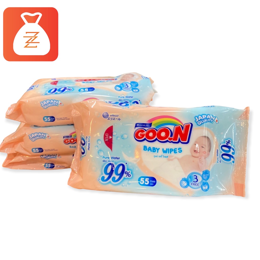 ส่งฟรี GOO.N BABY WIPES กูนน์ ทิชชู่เปียกสำหรับเด็ก 55 แผ่น น้ำ ...