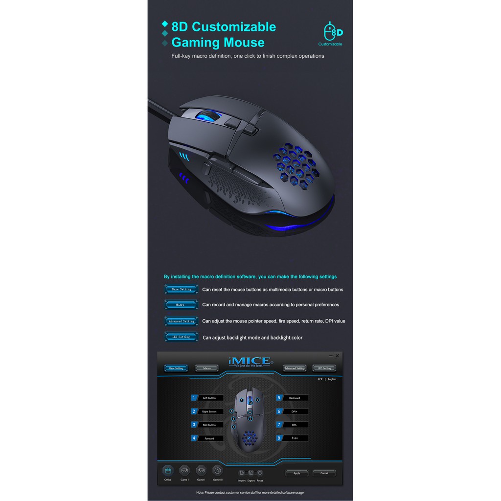Imice T90 เมาส์สําหรับเล่นเกม - มาโคร 8d สามารถปรับได้ ...