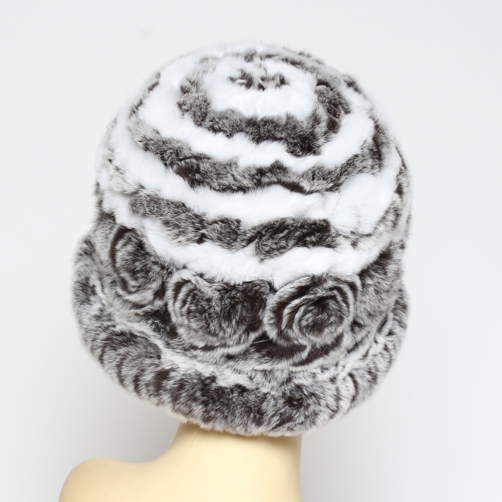 Winter Women Luxury Flowers Natural Real Rex Rabbit Fur Caps Lady ...