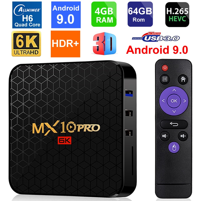 MX10 PRO 6K Android 9.0 Smart TV Box Allwinner H6 Quad Core 4GB RAM ...