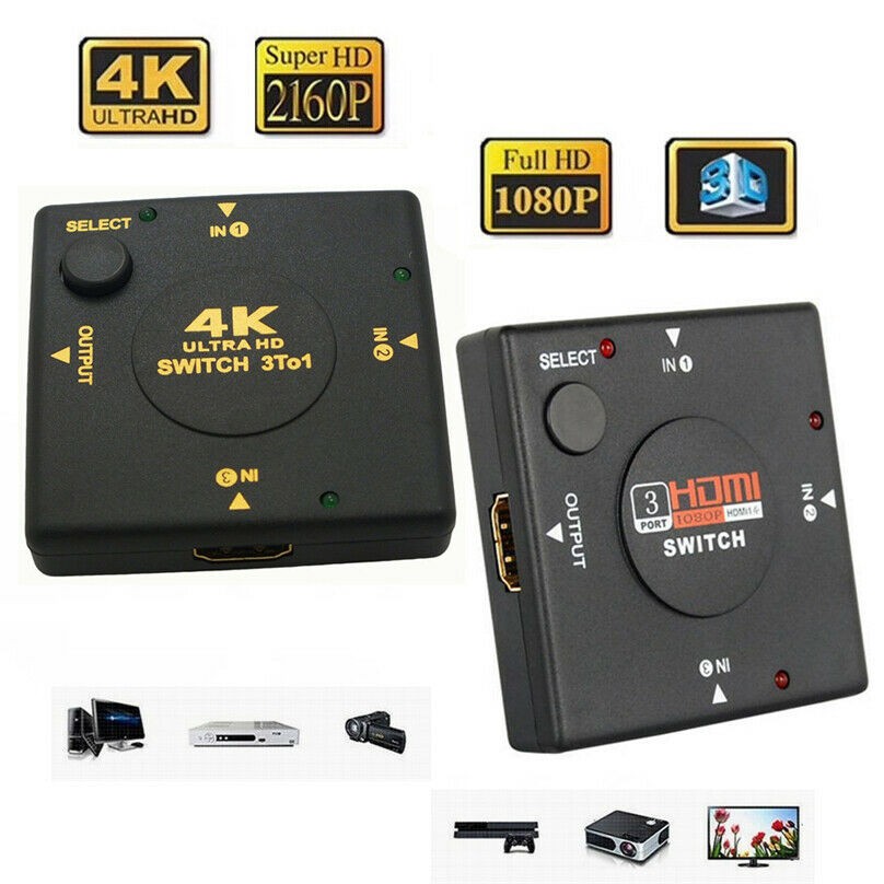 (Ultra 4K /1080p )Hdmi 3 Port Switch AUTO Switcher Splitter Selector ...