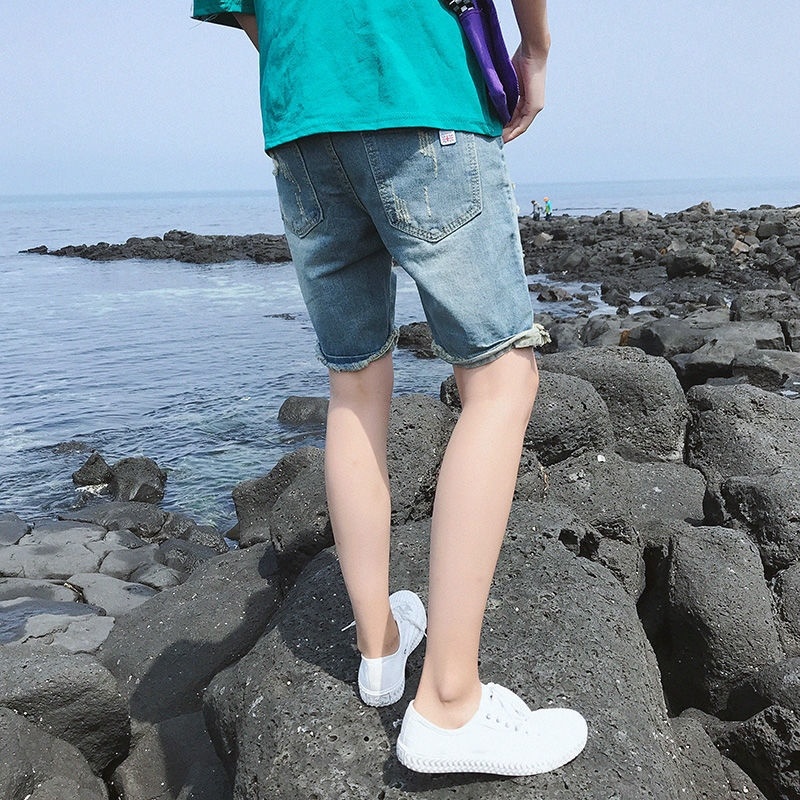 ∈ Men's Shorts outer beggar pants hole jeans Man's Classic Ripped Short ...
