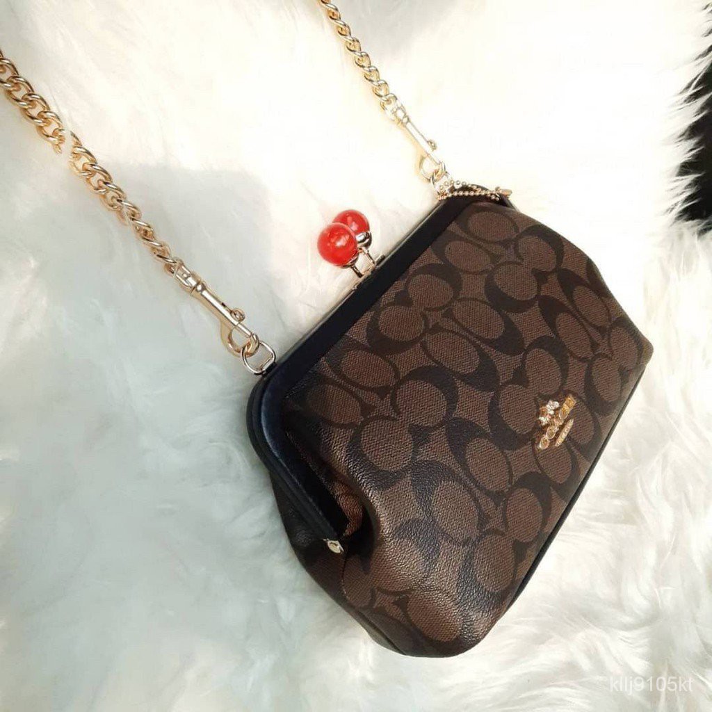 COACH แท้ C1452 NORA KISSLOCK CROSSBODY IN SIGNATURE CANVAS ...