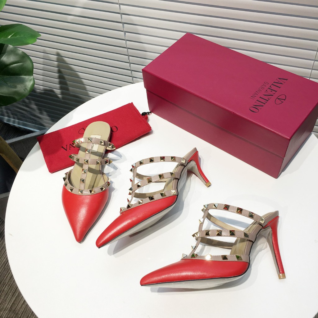 ☎☼VALENTINO classic rivet tale design high heel shoes red women Korean ...