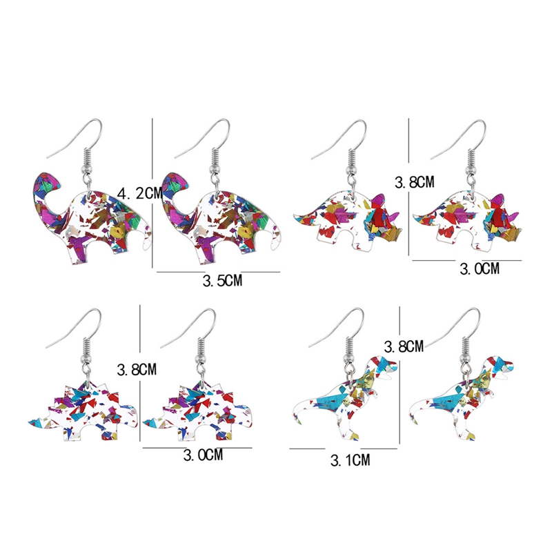 ต่างหูอะครีลิคลายไดโนเสาร์น่ารักหลายสีสัน 4 คู่ / ชุดสําหรับผู้หญิง ...