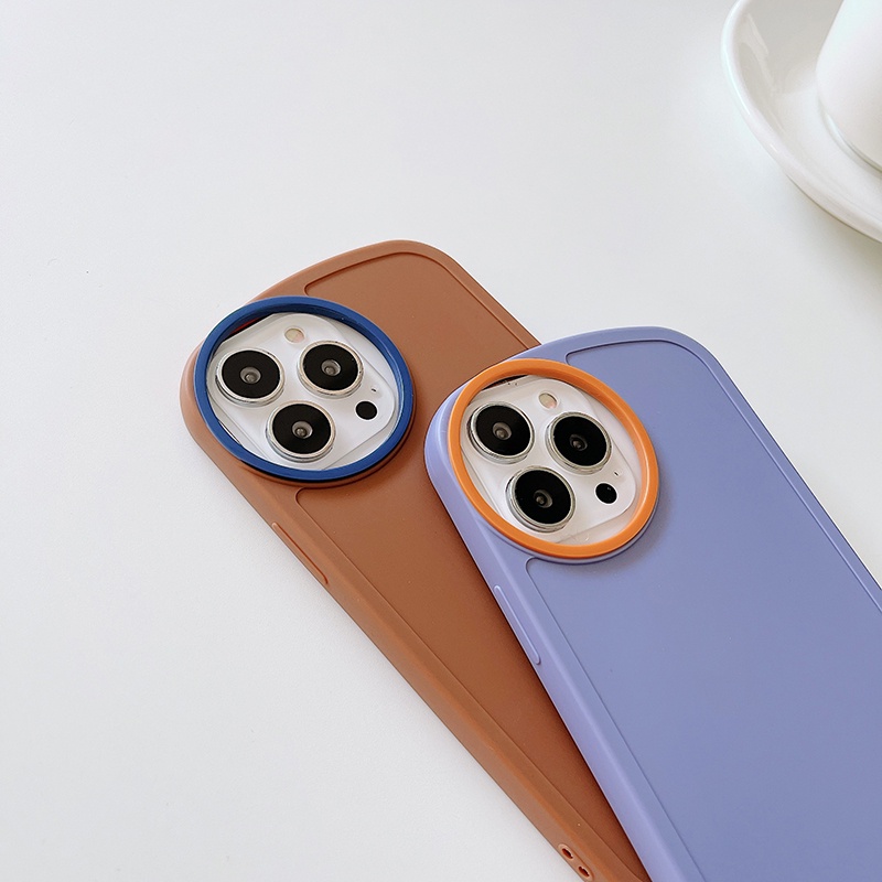 Iphone case Big round hole camera curve monochrome Anti-fall tpu soft ...