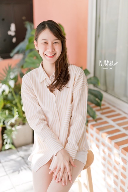 Numsha Brand เสื้อเชิ้ตกระเป๋าลายทาง NB19186 - numsha_brand - ThaiPick