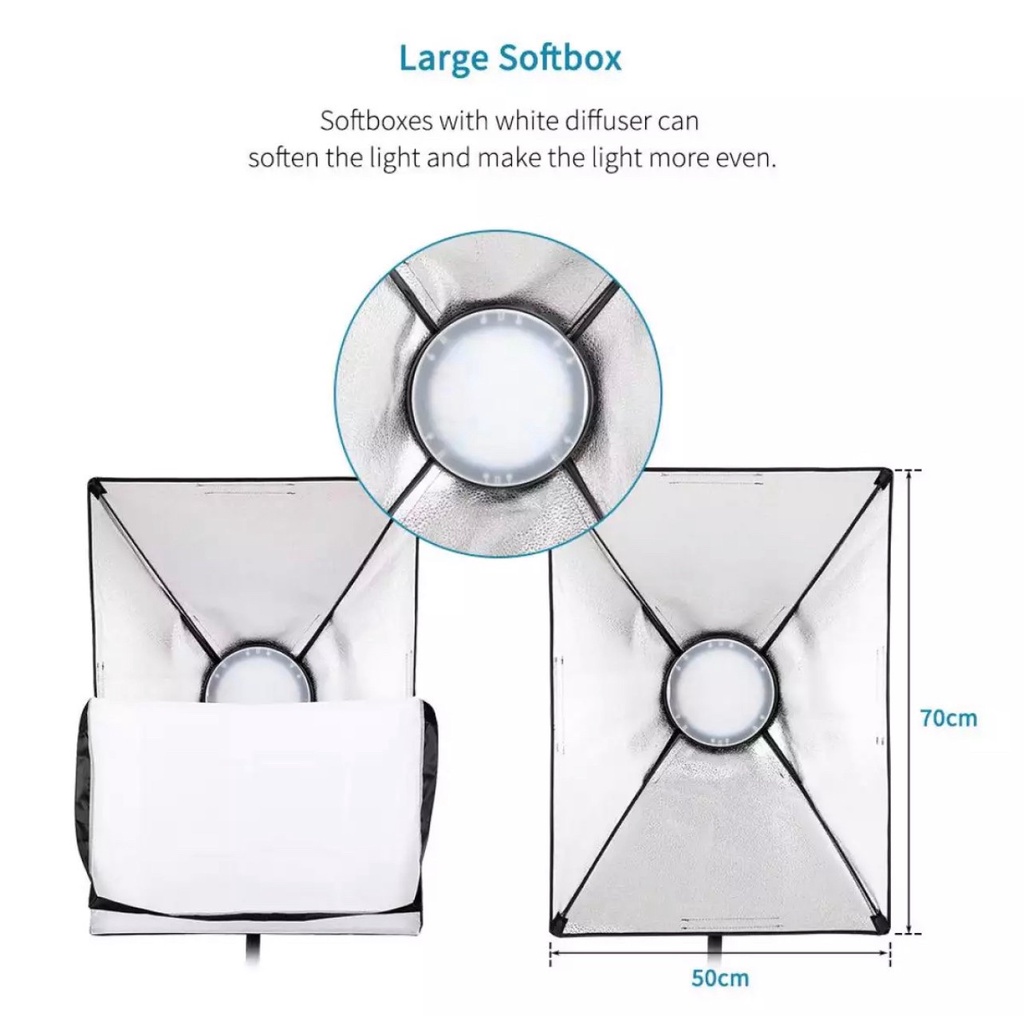 BAZ SOFTBOX 50x70cm ชุดไฟสตูดิโอ LED45W 2700K- 5500K ขาตั้งไฟ2เมตร.ปรับ ...