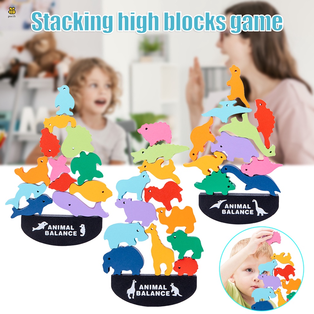 Kids Stacking Toys Toddler Wooden Animal Balance Game Ideal Birthday ...