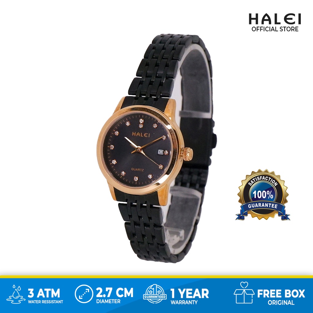 Halei นาฬิกาข้อมือ กันน้ํา หรูหรา สีดํา โรสโกลด์ คลาสสิก รับประกัน 585 ...