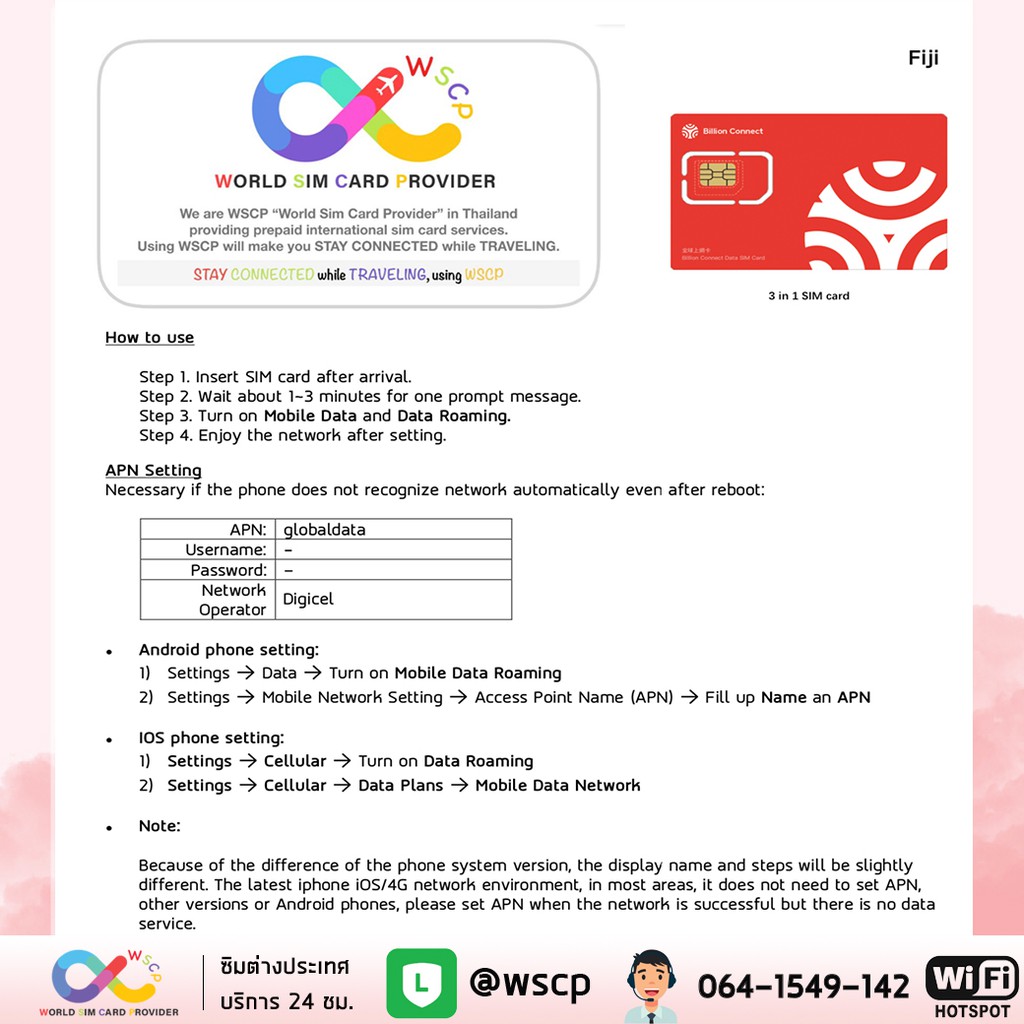 Fiji Sim Card 300MB 128kbps per day : ซิมฟิจิ 3-8 วัน by WSCP ...