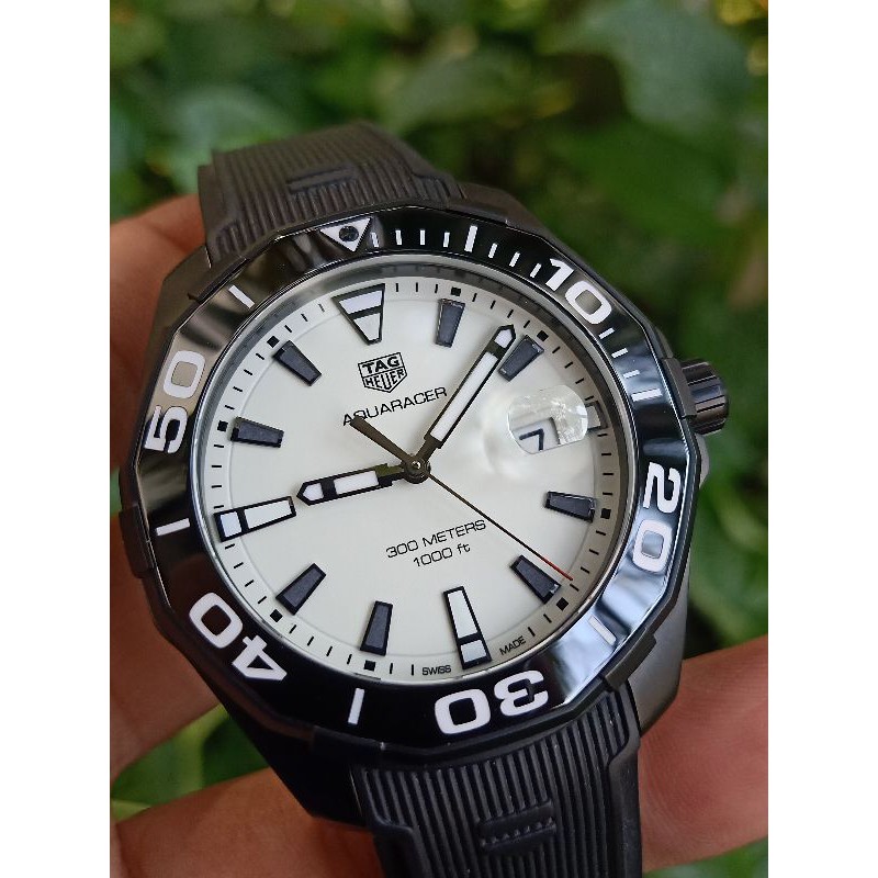 Tag Heuer Aquaracer Quartz Titanium PVD Black Ceramic WAY108A(Rubber ...