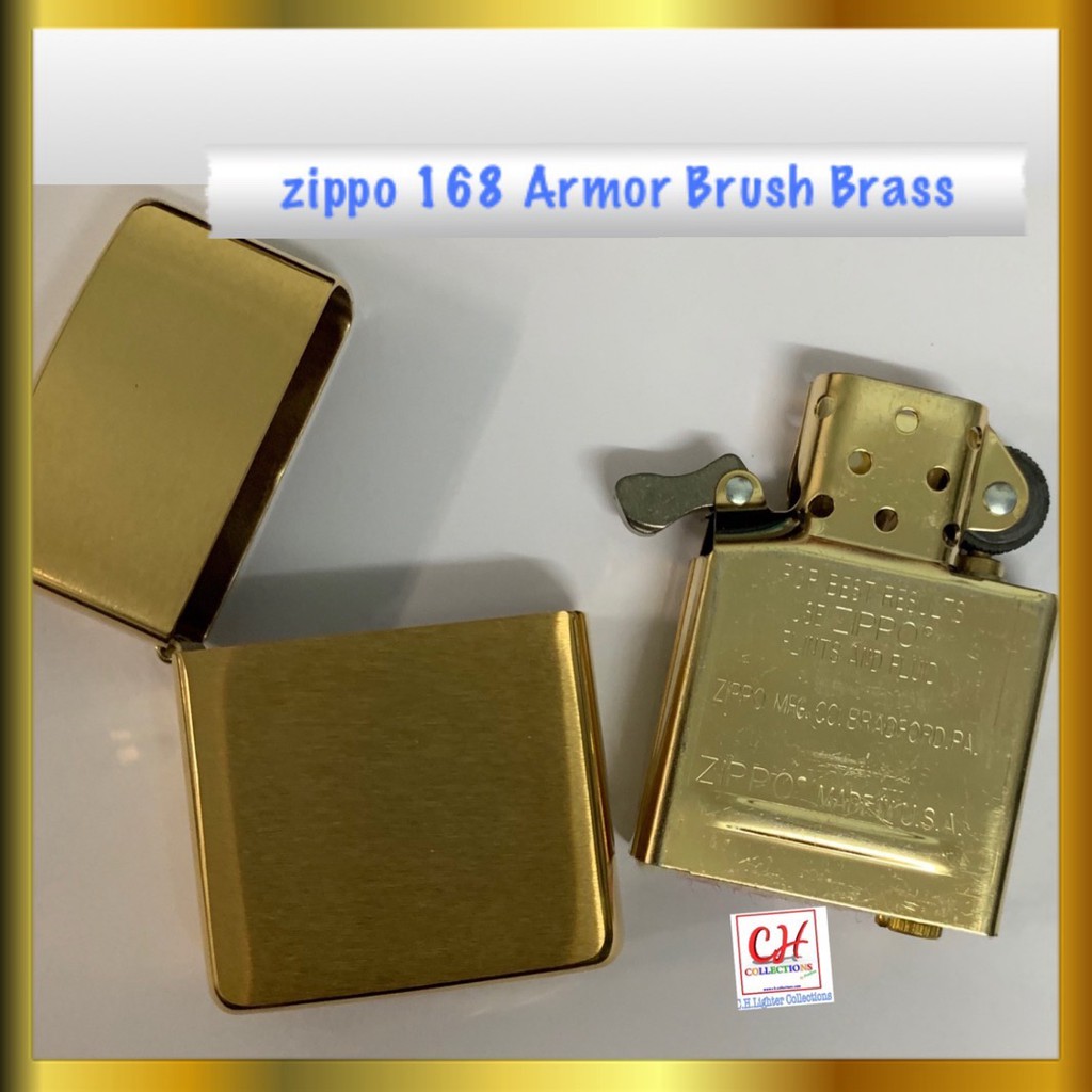 ไฟแช็คZIPPO 168 Armor Brush Brass พร้อมน้ำมันzippo 125 ml แท้นำเข้าจากอเมริกา สินค้าใหม่บรรจุใน ...