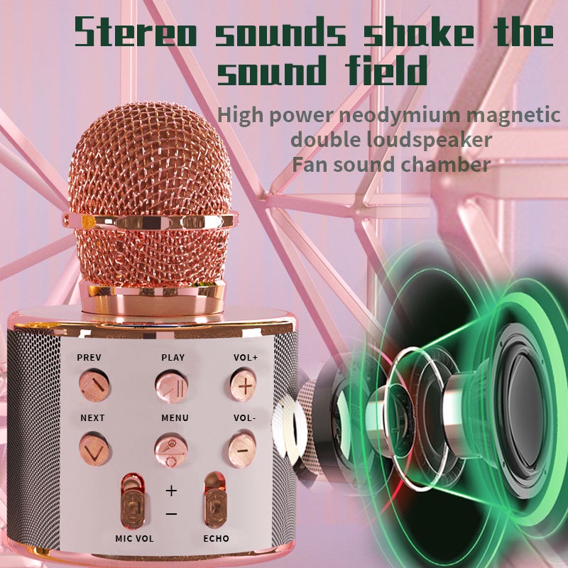 NEWMINE WS-858 ไมโครโฟน Bluetooth ไมค์คาราโอเกะ แบตเตอรี่ในตัว 1200mAh การเชื่อมต่อบลูทูธ ...