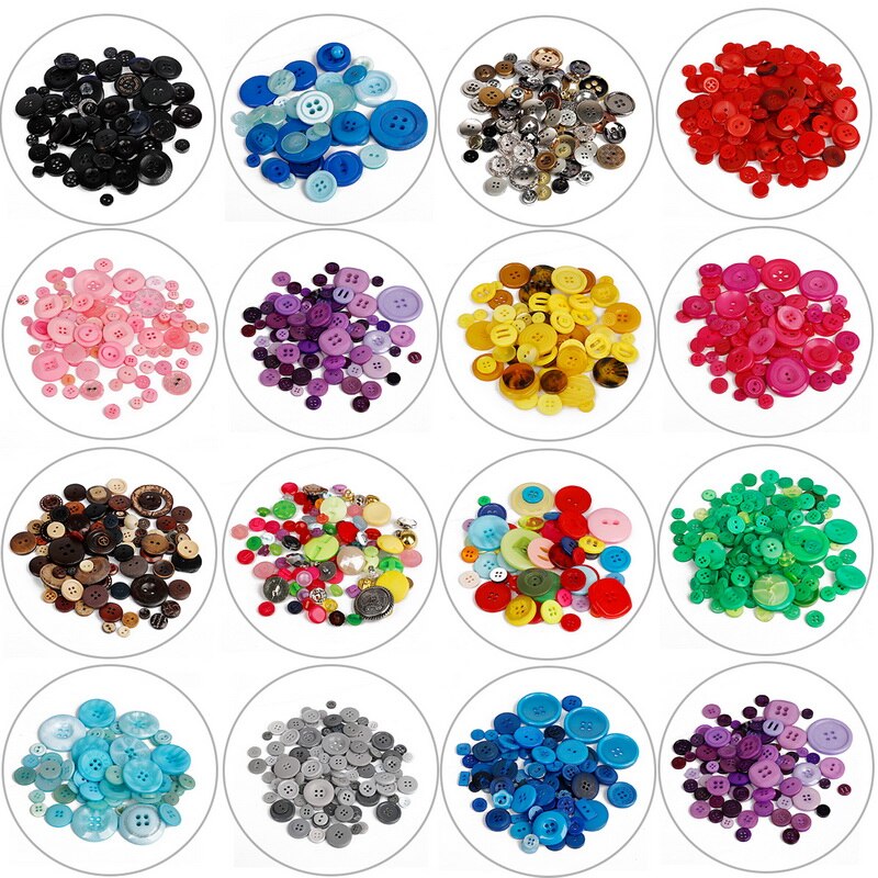 100pcs 17 Colors Mix Size Resin Plastic Button Colorful Sewing Buttons ...