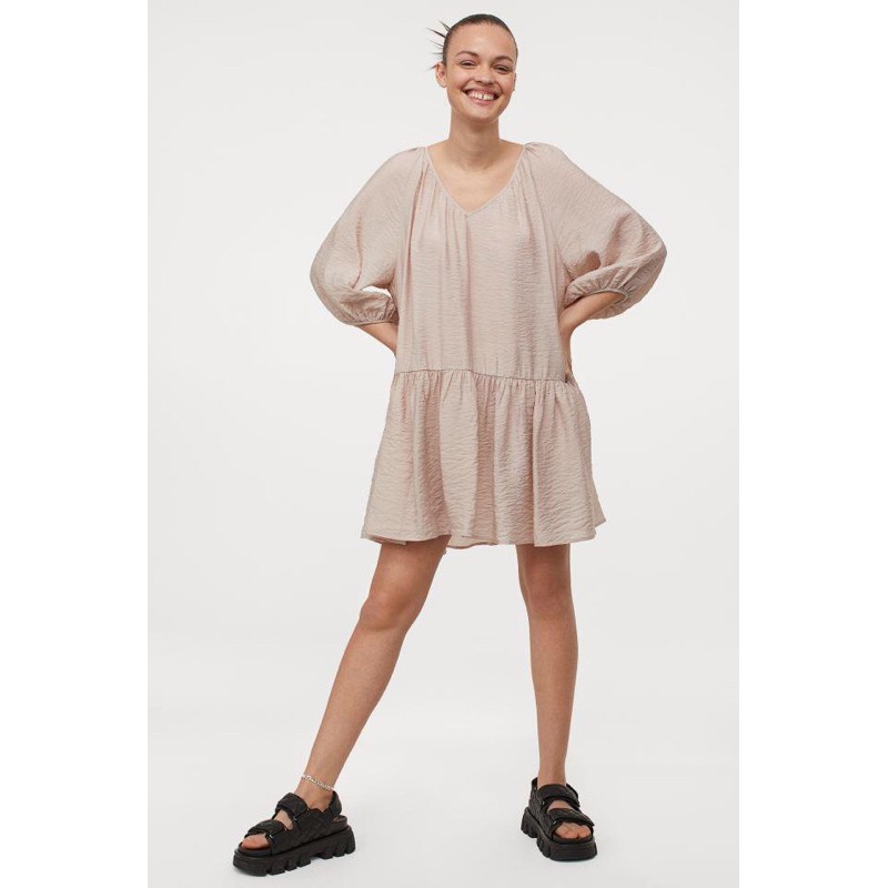 H M Airy Tunic ชุดเดรส - สีม่วง ดอกไม้มิ้นท์ สีเบจ - artifashion_butik ...