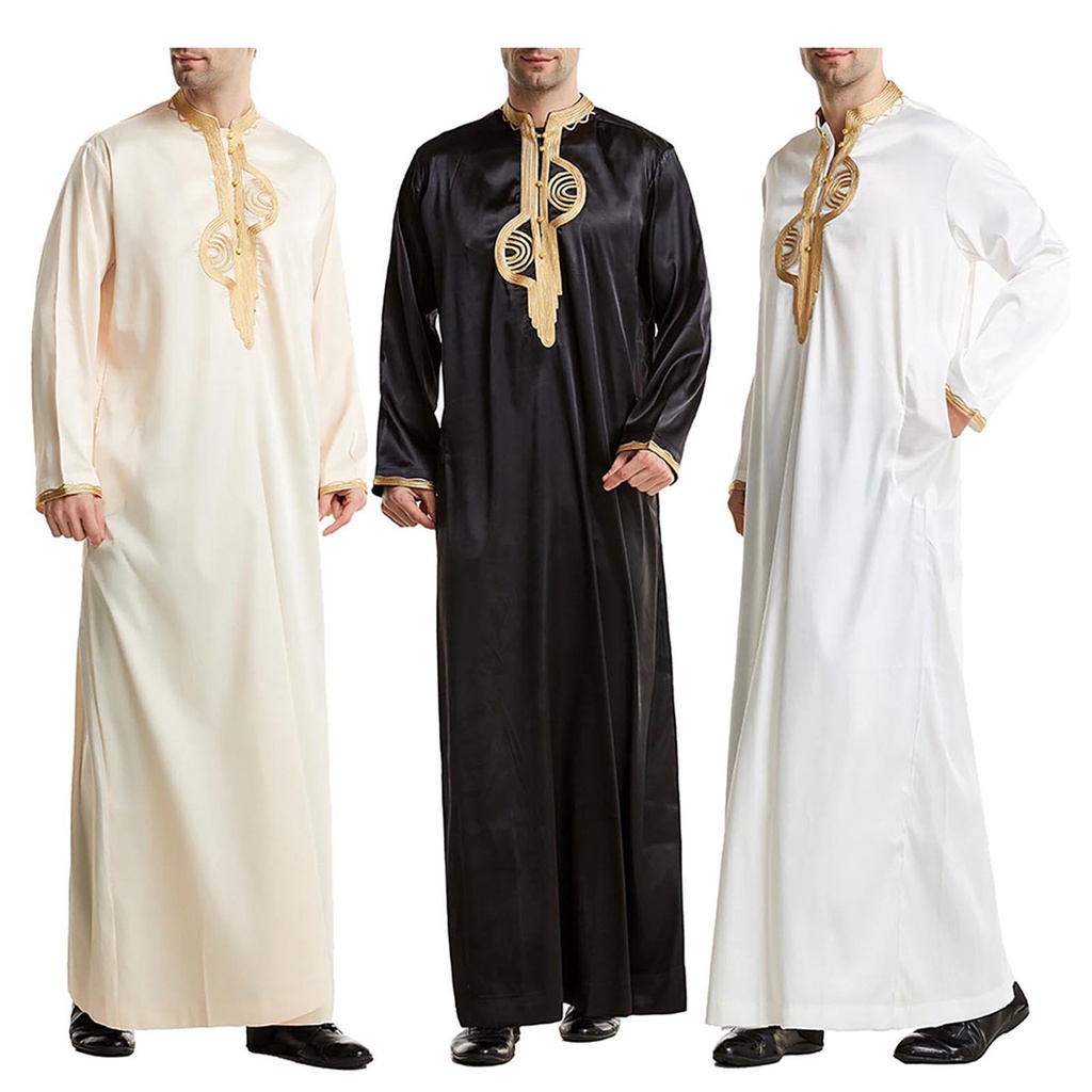 เสื้อผ้าผู้ชายมุสลิม Muslim islamic Clothing Men Jubba Thobe print Long ...