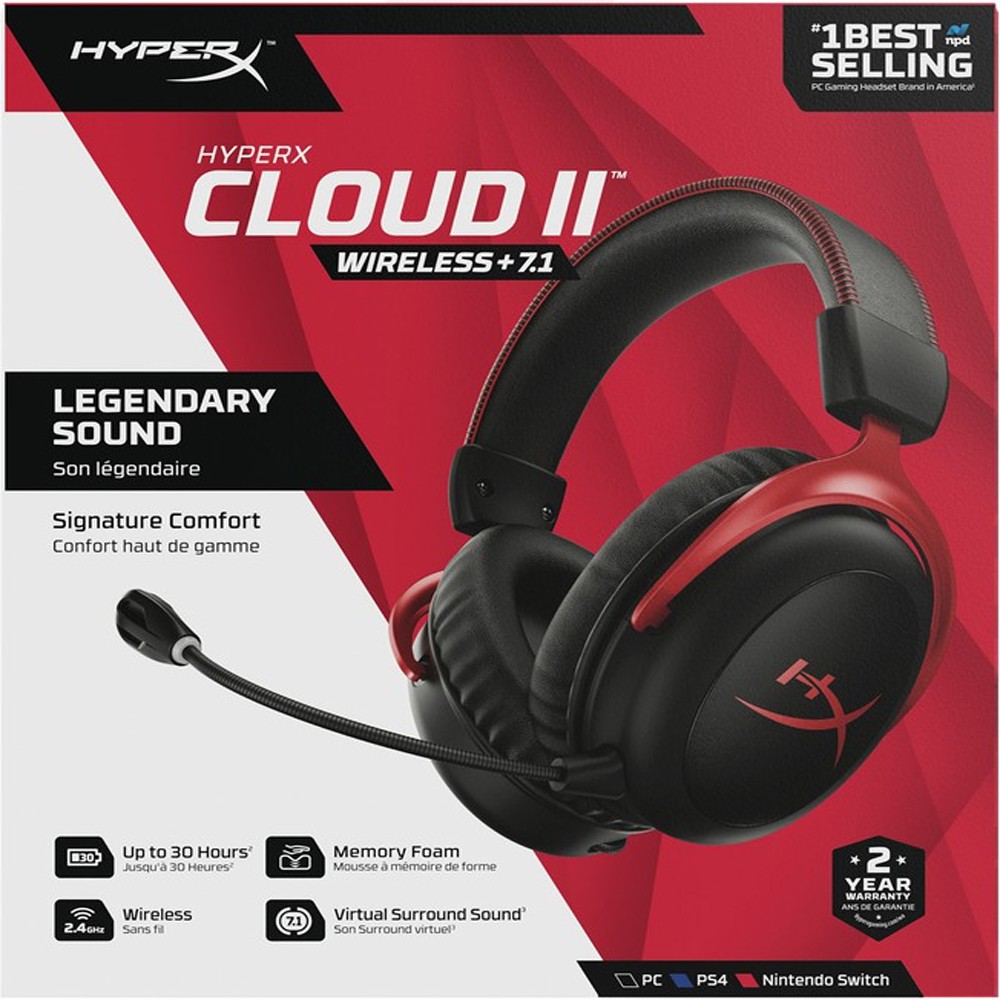 HyperX Cloud II Wireless 2.4GHz 7.1 Gaming Headset (Red) (HHSC2X-BA-RD ...