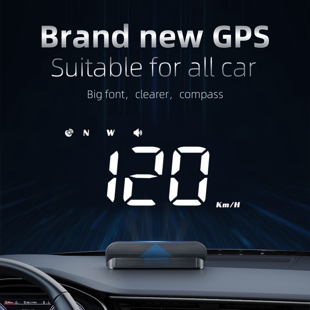 Car HUD GPS Gauge Head up Display Speedometer 3D Reflection Speed Compass Overspeed Alarm for ...