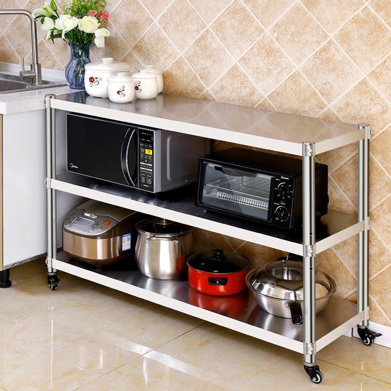 Thickened Stainless Steel Kitchen Rack with Wheels Household Microwave ...