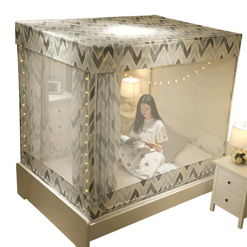 ♟มุ้งบ้านม่านเตียงแบบซิปในตัว yurt แรเงา 1.8m เตียงใหม่ผ้าด้านบนกันไร ...