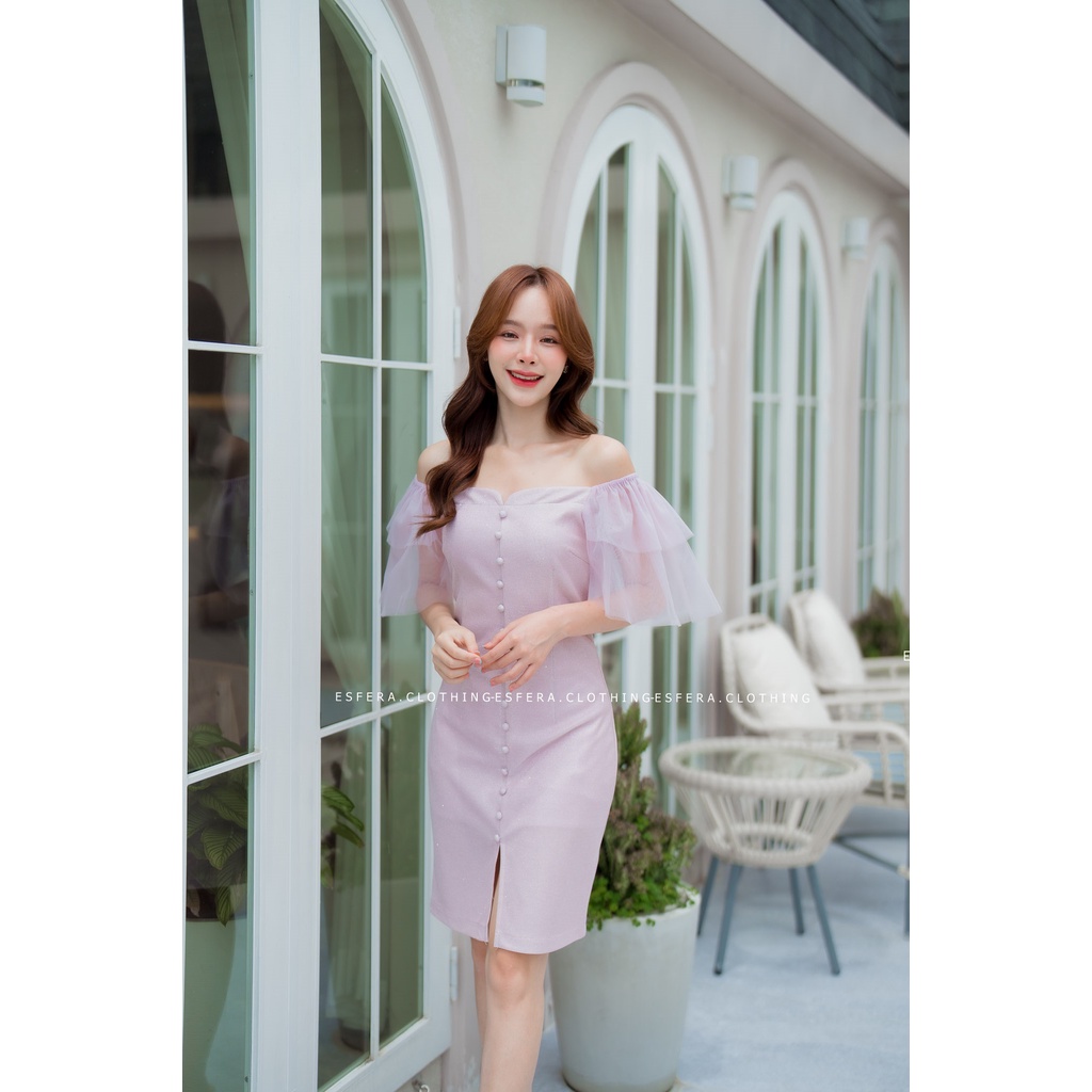 เดรสออกงาน เดรสออกงานแต่งกระดุมโทนสีชมพูกลีบบัว DR064-1 Glinty Buttons Dress - esferaclothing ...